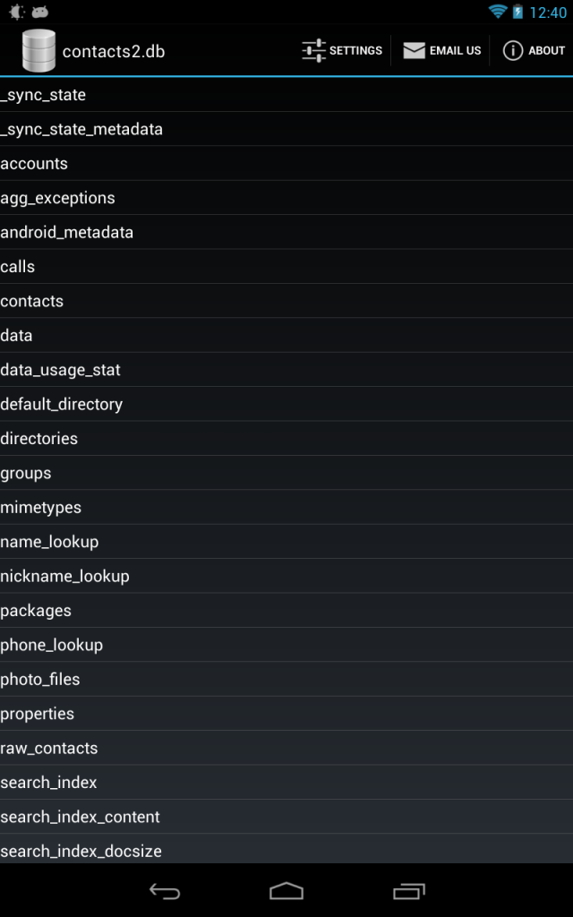 Sqlite Editor Showing Tables Of Contacts App Grokking Android